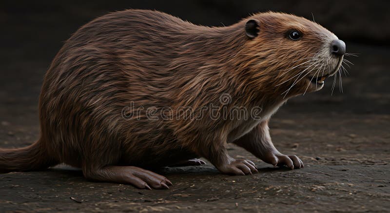 Beaver on a Dark, Textured Surface, Displaying Its Dense, Brown Fur and ...