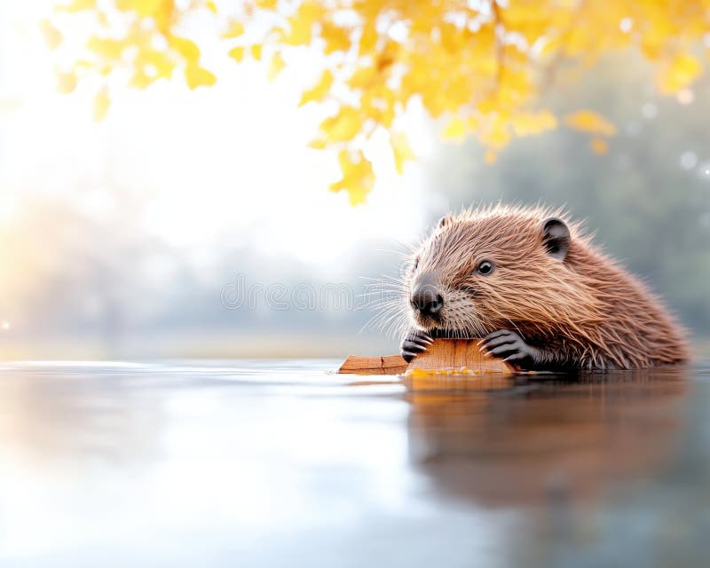 A Beaver Diligently Building a Dam in a Tranquil River, Showcasing ...