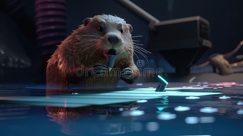 Beaver Dive into Virtual World, Digital Art Illustration, Generative AI ...