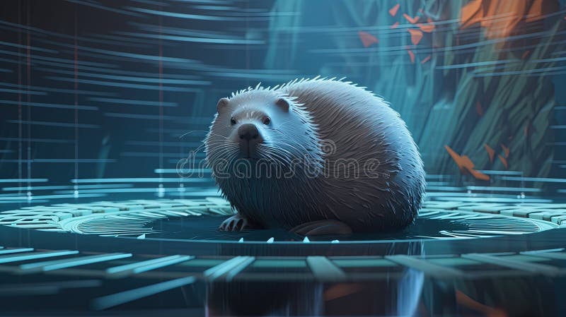 Beaver Dive into Virtual World, Digital Art Illustration, Generative AI ...