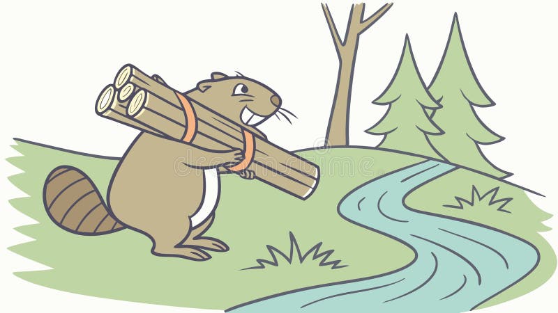 Beaver Dragging Timber by River, Industrious Animal, Natural ...