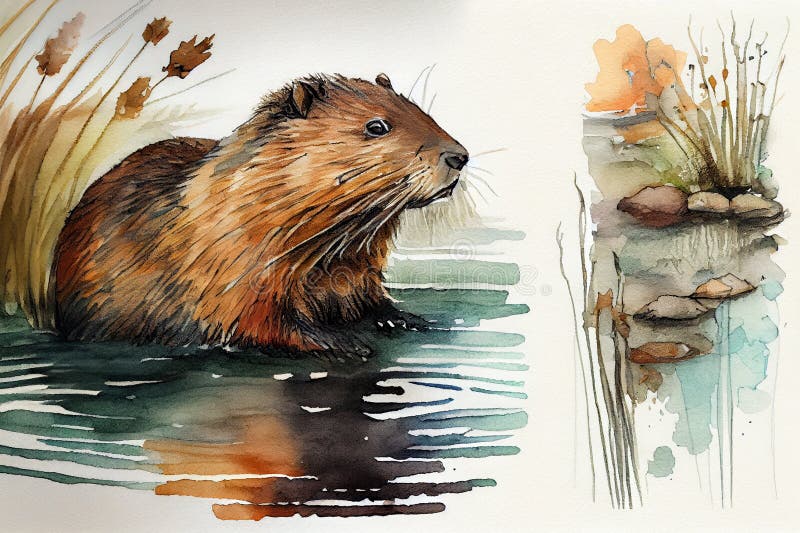 Beaver Drawing with Bit of Watercolour Stock Illustration ...