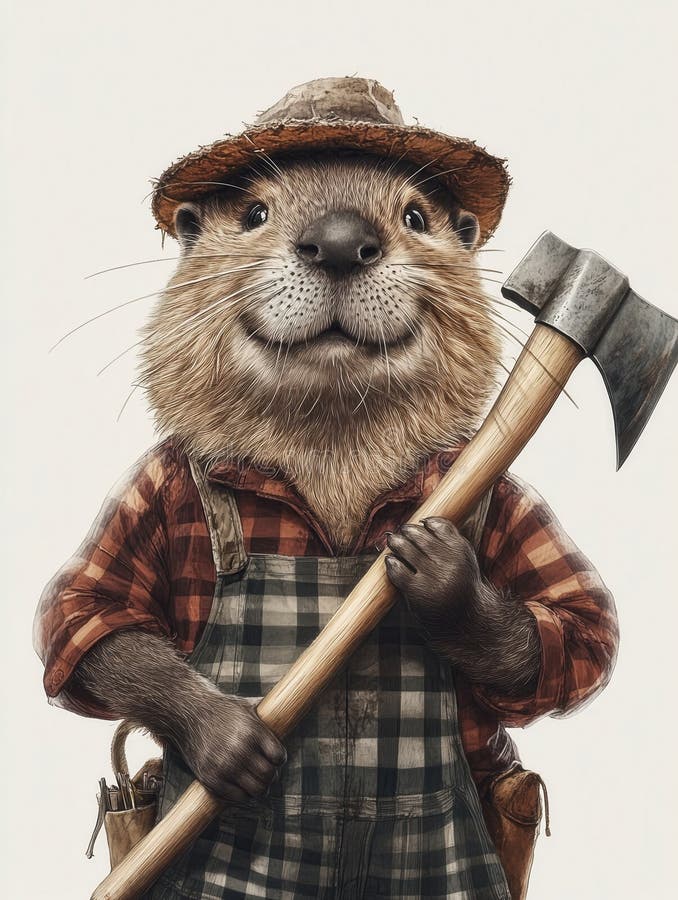 A Happy Beaver Dressed As a Lumberjack with an Axe Stock Image - Image ...
