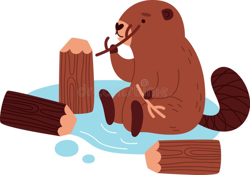 Beaver Eating Twig stock vector. Illustration of brown - 299414362
