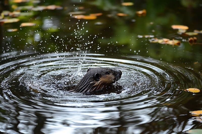 Beaver Emerging from Water with Splashing Ripples Stock Illustration ...