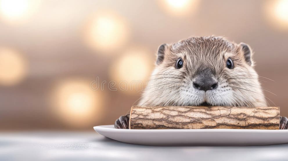Beaver Enjoys a Log Dinner at a Cozy Table Setting in Soft Lighting Stock Illustration ...