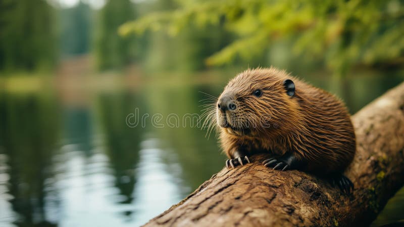 A Beaver Gnawing on a Tree while Sitting Stock Image - Image of gnawing ...