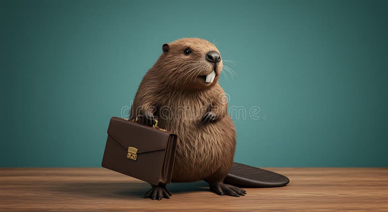 A Beaver Holding a Briefcase Standing on a Wooden Table - Generated ...