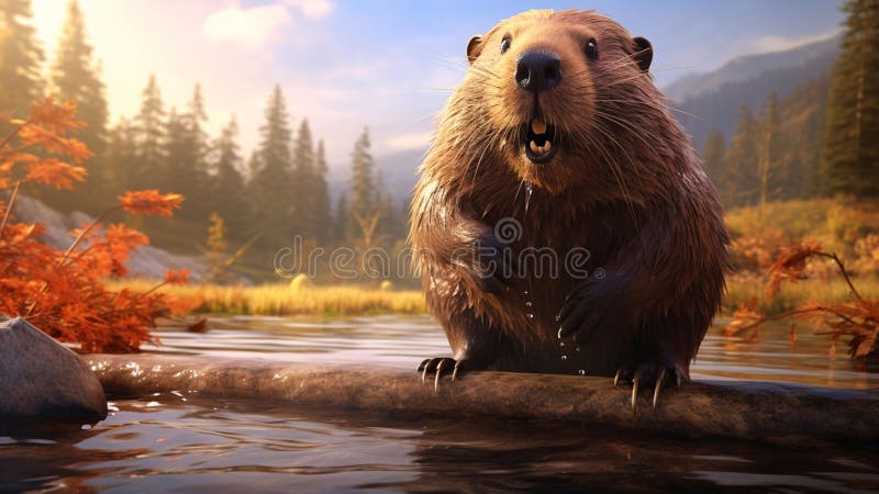Beaver by the Lake stock illustration. Illustration of horizon - 351980680