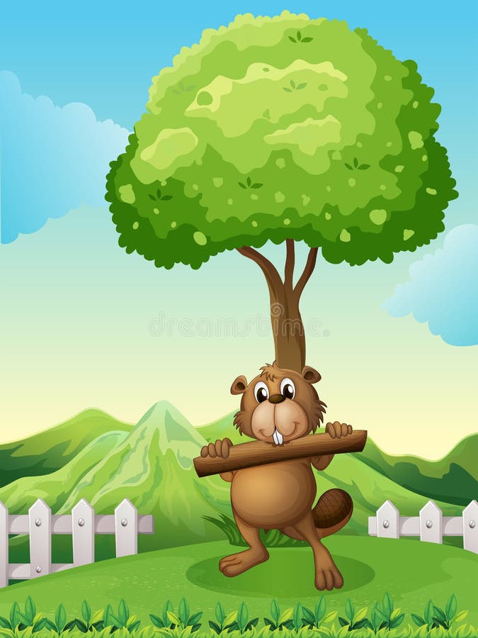A Beaver Near the Tree Holding a Log Stock Vector - Illustration of ...