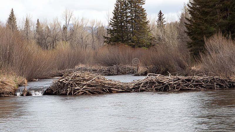Beaver S Dam Made from Lots of Sticks and Mud. Big Beaver Dam Stock ...