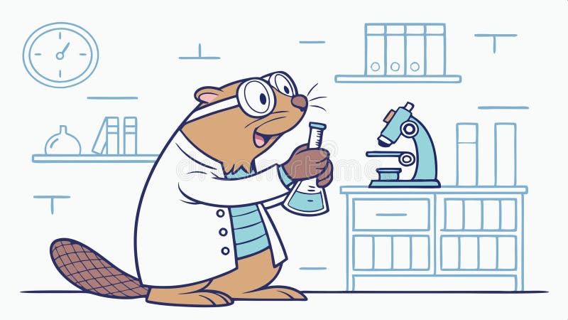 Beaver Scientist in Lab Coat with Beaker and Microscope, Science Animal ...