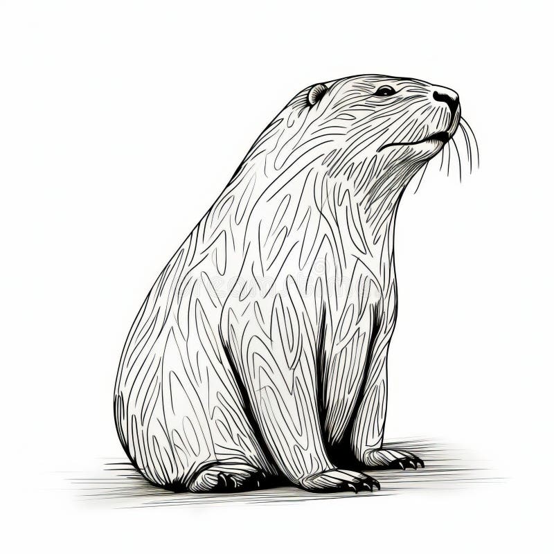 Continuous Line Art of a Full Body Beaver on White Background Stock ...