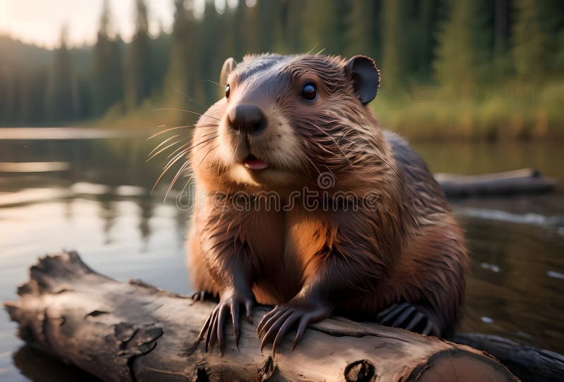 Beaver Sits on a Log in the River Stock Photo - Image of beaver, nature ...