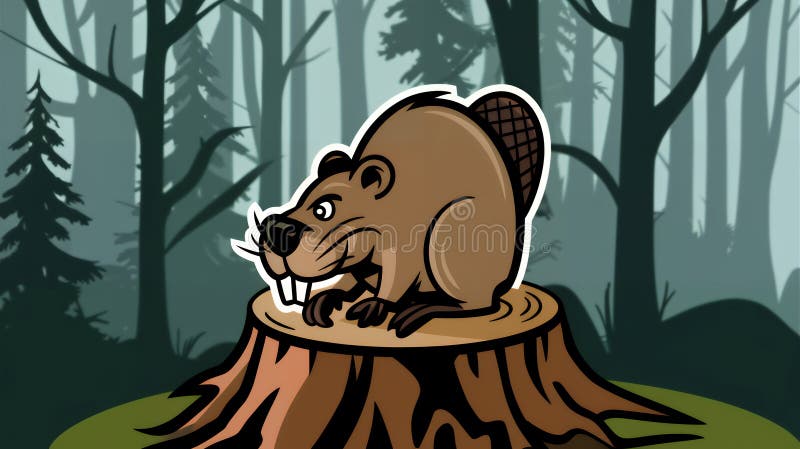 Beaver Sitting on a Tree Stump in the Forest. Stock Illustration ...