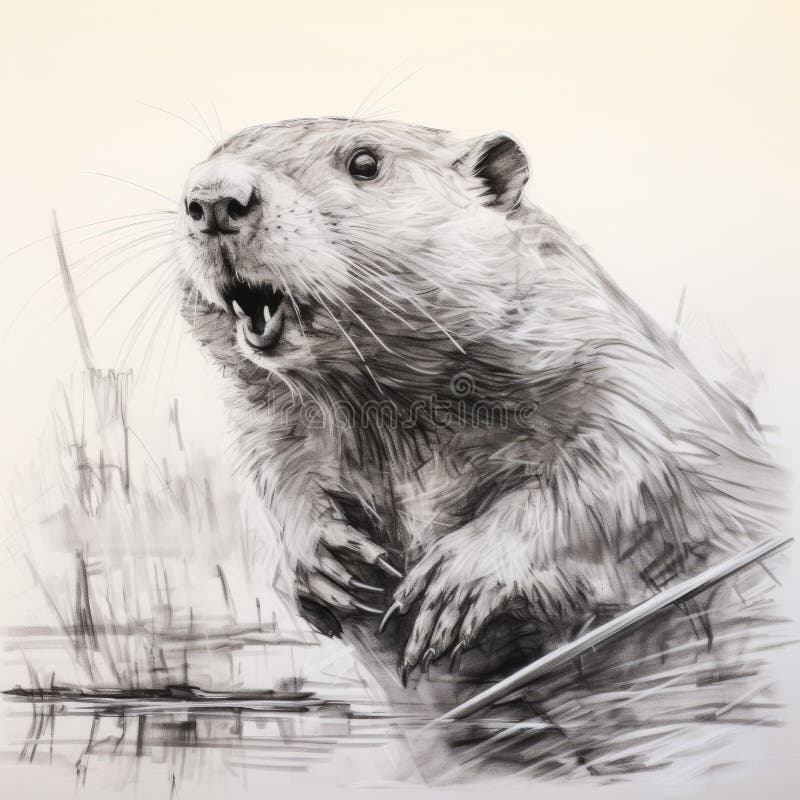 Playful Expressions: a Stunning Black and White Beaver Illustration ...