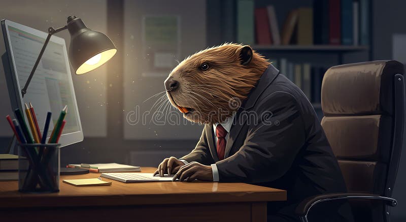 A Beaver in a Suit Working at a Desk with a Computer - Generated Using ...