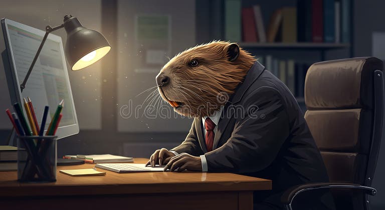 A Beaver in a Suit Working at a Desk with a Computer - Generated Using ...