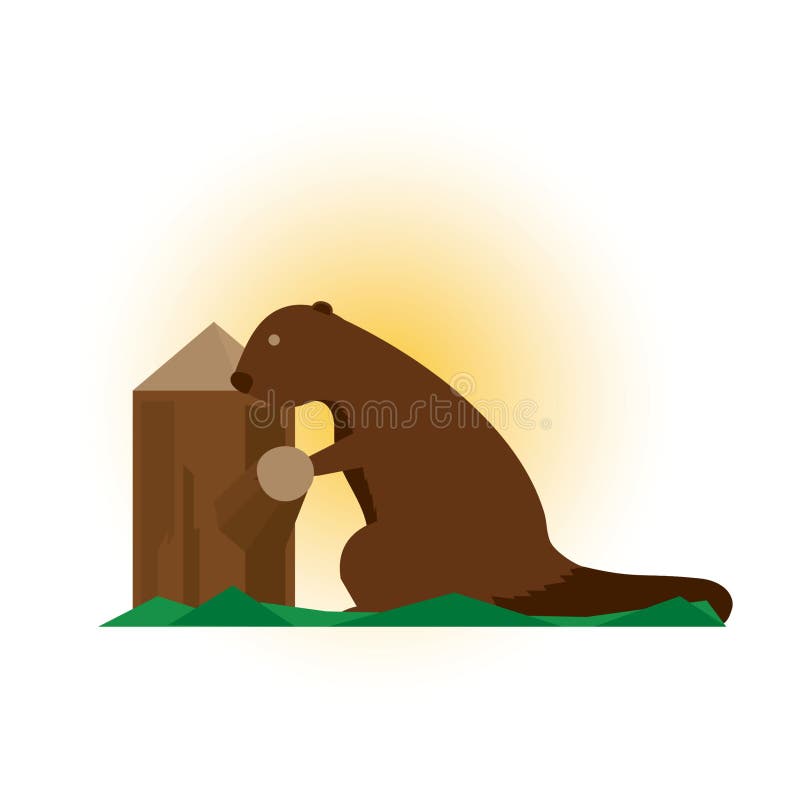 Beaver with tree stump stock vector. Illustration of animals - 182795702