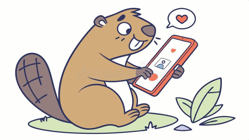 Beaver Using Tablet Technology Animal Cartoon Education Learning ...