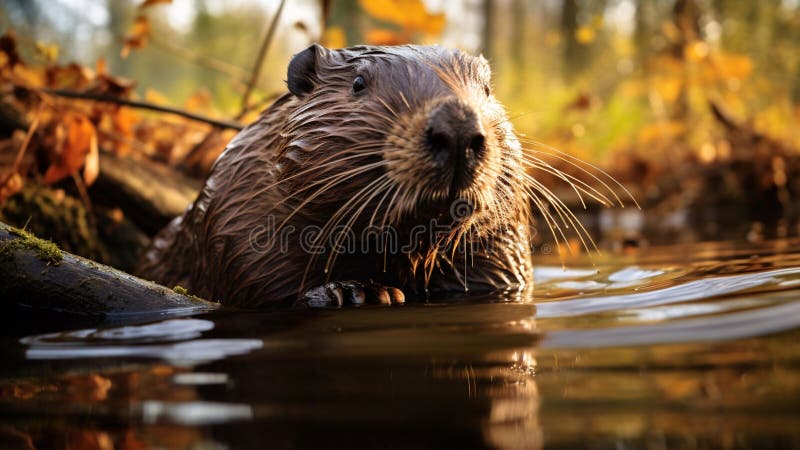 Beaver in Water stock illustration. Illustration of stream - 351980870