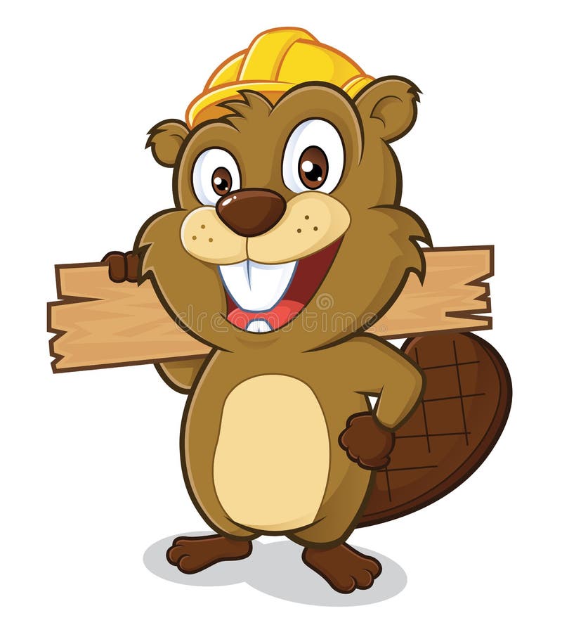 Beaver Wearing a Hard Hat and Holding a Plank of W Stock Vector ...
