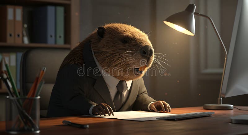 A Beaver Wearing a Suit Working at a Desk in an Office - Generated ...