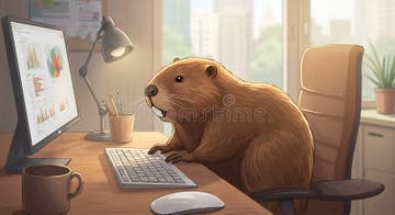 A Beaver Working on a Computer at a Desk in an Office - Generated Using ...