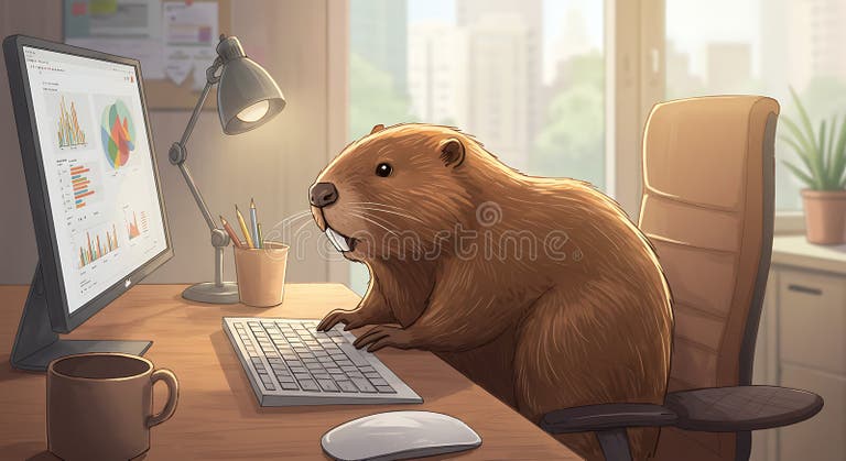 A Beaver Working on a Computer at a Desk in an Office - Generated Using ...