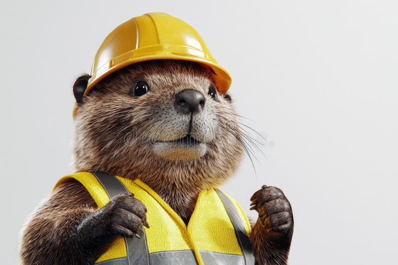 Beaver in Yellow Safety Vest and Helmet, Ready for Work Stock Photo ...