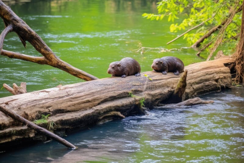 Beavers Building a Dam Across a Stream during the Day Stock Photo ...