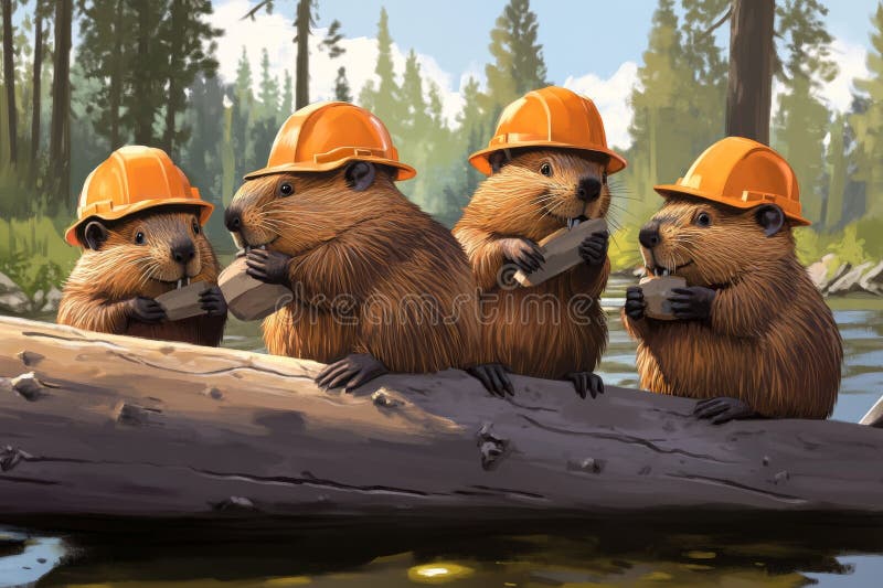 Beavers Building a Dam stock illustration. Illustration of logs - 335608534
