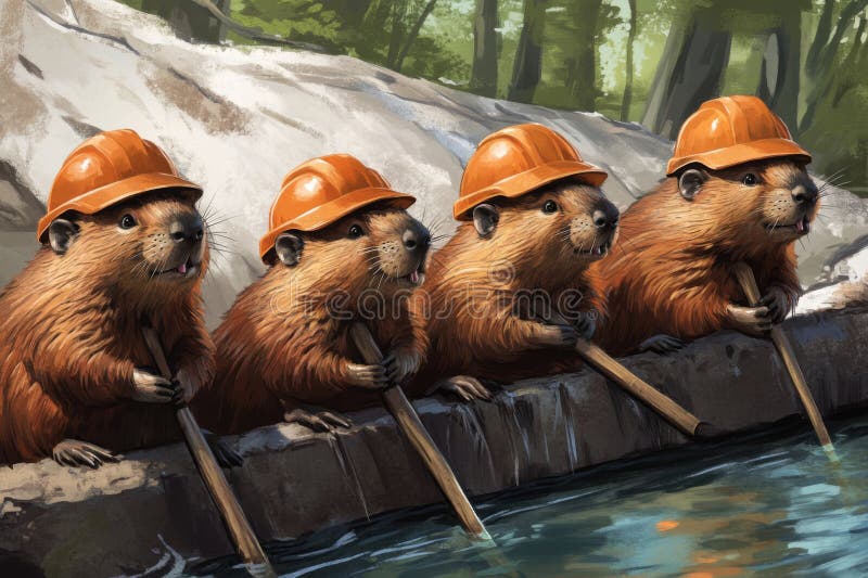 Beavers Building a Dam stock illustration. Illustration of creative ...