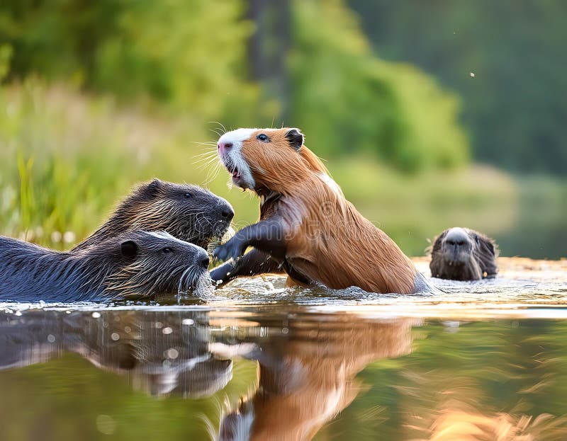 Beavers Frolicking in the Lake Stock Image - Image of patriotic ...