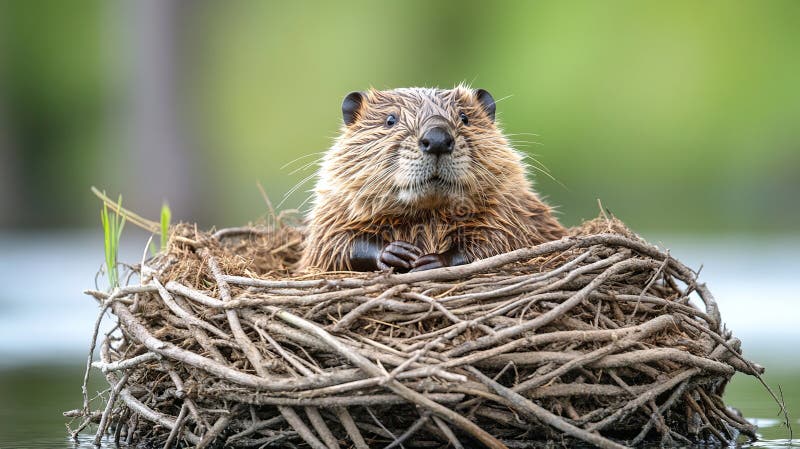Beavers in nest on water stock illustration. Illustration of beaver ...