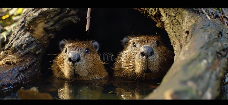 Beavers Peering through a Camera Hole Stock Image - Image of lake ...