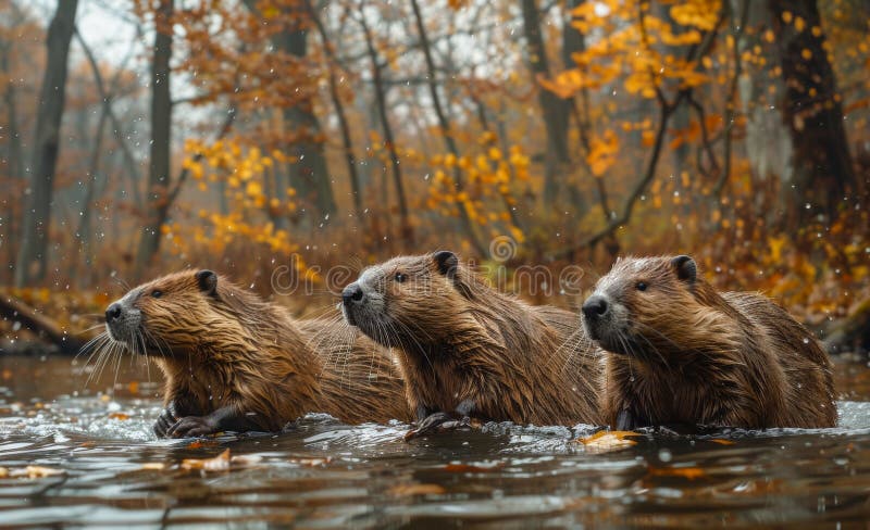 Beavers Playing in the Water. Beavers in the Wild Stock Photo - Image ...