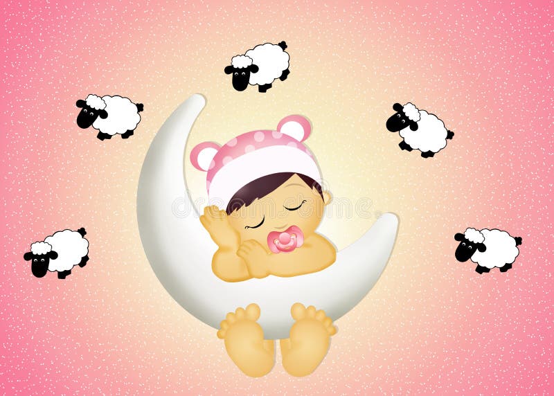 Bebé que duerme en la luna stock de ilustración. Ilustración de ...