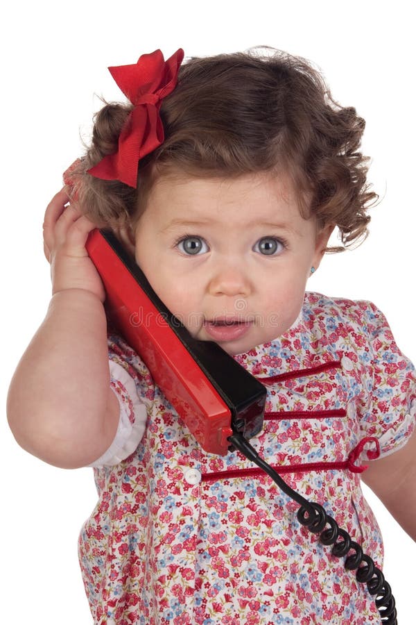 Bebé Engraçado Com Telefone Vermelho Foto de Stock - Imagem de retrato ...