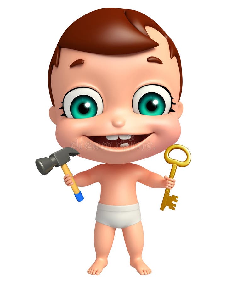 Bebé Lindo Con El Martillo Y La Llave Stock de ilustración ...