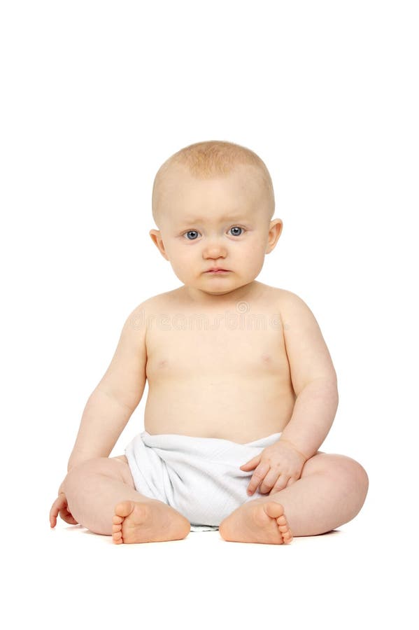 Bebé Sentado En Un Fondo Blanco Foto de archivo - Imagen de bebé ...