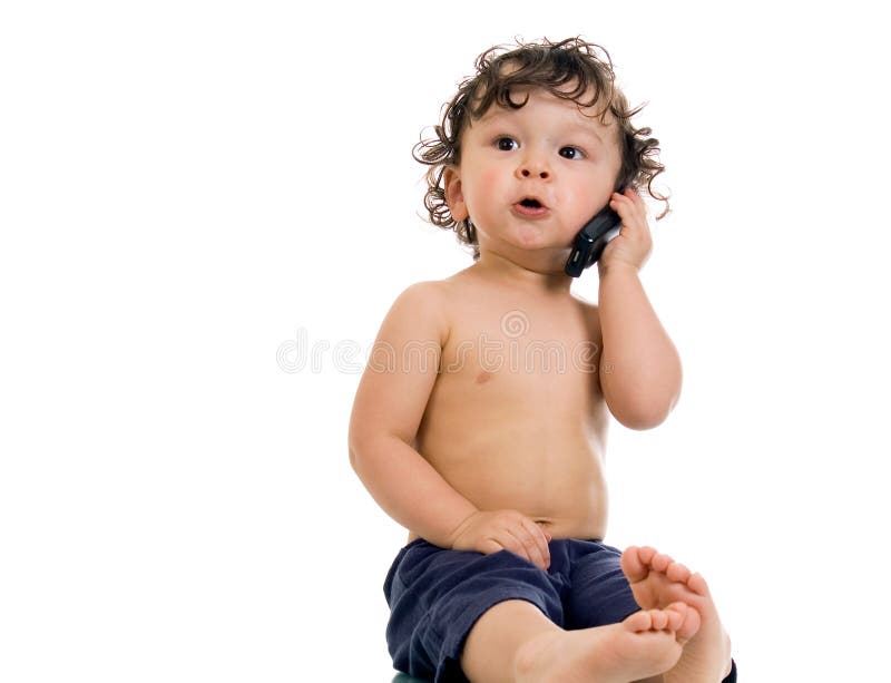 Bebê com telefone. imagem de stock. Imagem de telefone - 4124203