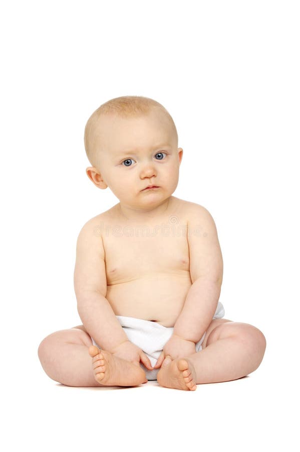 Bebê Sentado Em Um Fundo Branco Foto de Stock - Imagem de olhos, bebê ...