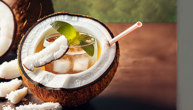 Bebida con ron y coco stock de ilustración. Ilustración de bebida ...