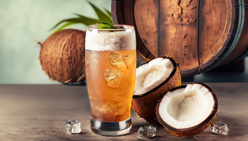 Bebida con ron y coco stock de ilustración. Ilustración de fondo ...