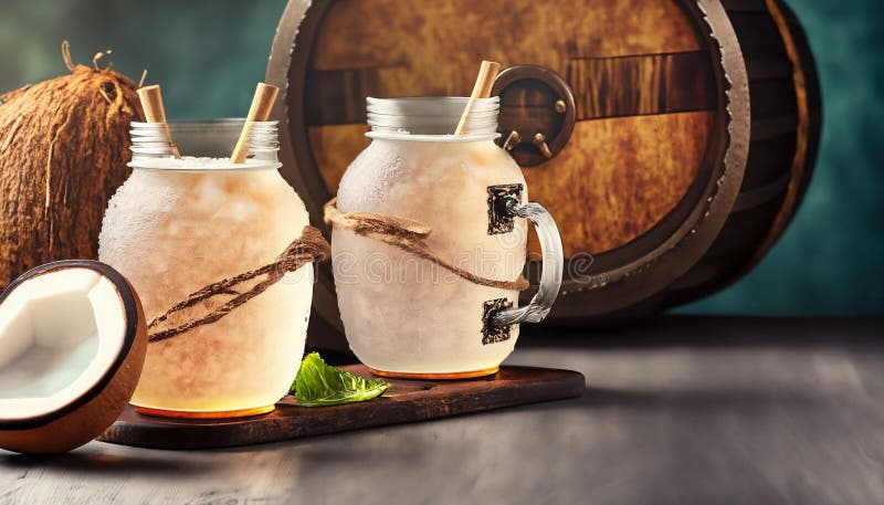 Bebida con ron y coco stock de ilustración. Ilustración de coctel ...