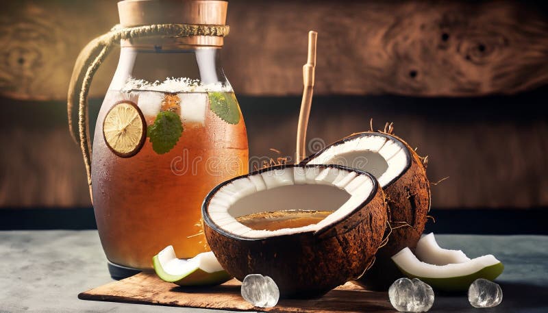 Bebida con ron y coco stock de ilustración. Ilustración de café - 300001971