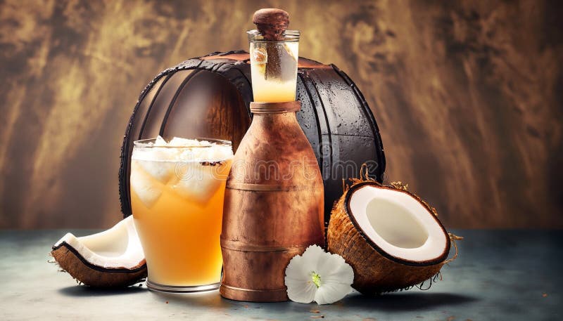 Bebida con ron y coco stock de ilustración. Ilustración de coco - 300001995