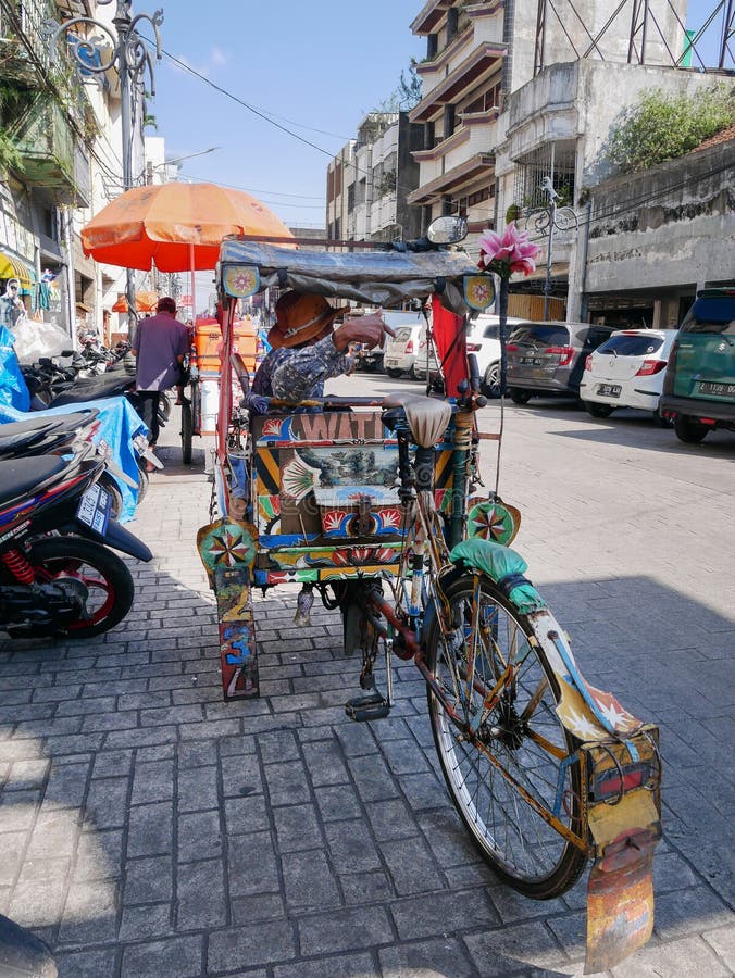 Becak or Pedicab with Driver in Indonesia Editorial Stock Photo - Image ...