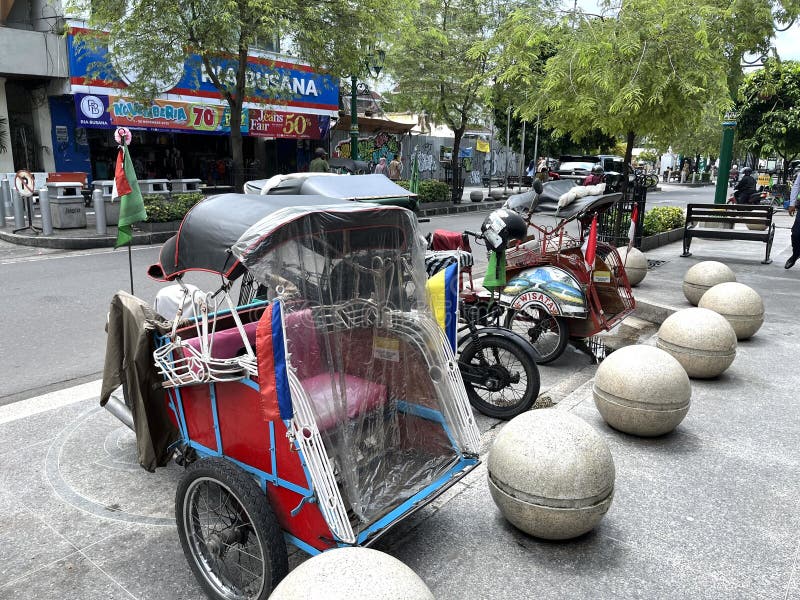 Traditional Transportation on the Street Named Becak Editorial Stock ...